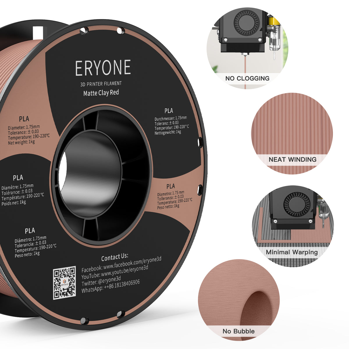 ERYONE Matte PLA Filament, 1.75mm Filament for 3D Printer, 1KG(2.2LBS)