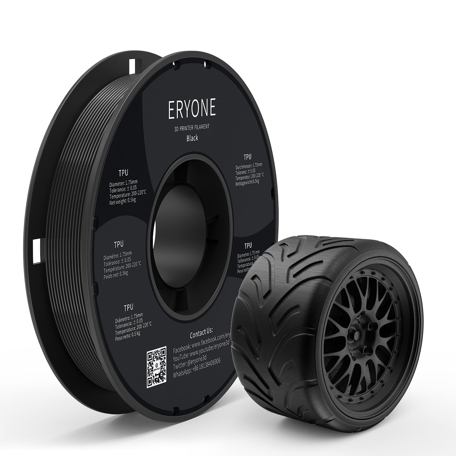 ERYONE 1.75mm TPU 3D Printer Filament, Dimensional Accuracy +/- 0.05 m